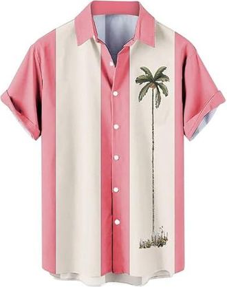 Generic Chemise hawa&iuml;enne &agrave; manches courtes pour homme - Chemise d&eacute;contract&eacute;e boutonn&eacute;e - Motif floral hawa&iuml;en - Palmier hawa&iuml;en - &Eacute;t&eacute; vintage - Chemise de bo