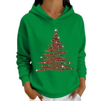 Generic Sweats à capuche pour femmes - Tendance et décontracté - Motif arbres de Noël - Pull à manches longues - Haut dentraînement avec capuche, Vert, XXL