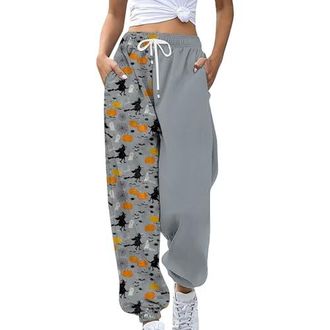 Generic Pantalon de voyage pour femme avec poches &eacute;lastiques &agrave; la taille et imprim&eacute; d&eacute;contract&eacute;, gris, 5XL