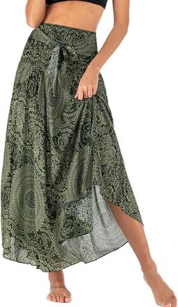 Feoya Boho Rock Damen Weicher Dehnbarer Maxi Rock Gedruckter Hippie Gypsy Kleider Freizeit Urlaub Sommerrock Strandkleider - Muster 21