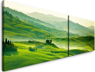 Paul Sinus Art grüne Toskanalandschaft 180x50cm - 2 Wandbilder je 50x90cm - Kunstdrucke - Wandbild - Leinwandbilder fertig auf Rahmen
