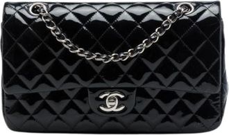 Chanel Pre-owned Sac Bandouli&egrave;re &agrave; Double Rabat en Cuir Verni Matelass&eacute; - Femme - Pre-owned - Noir - Taille: ONE Size