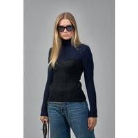 Jean Paul Gaultier Stretch Merino Wool Ribbed High Neck Sweater
