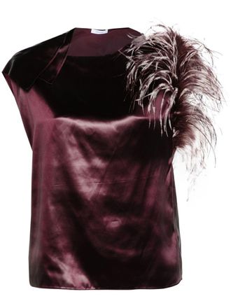 Ferragamo haut asym&eacute;trique &agrave; d&eacute;tails de plumes - Violet