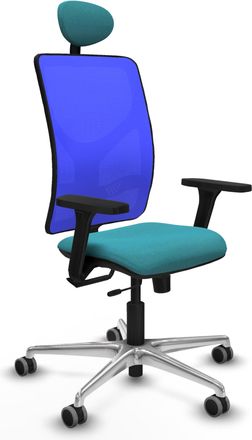 Piqueras y Crespo B&uuml;rostuhl mit 3D-Armlehnen, h&ouml;henverstellbarer Lendenwirbelst&uuml;tze und festem Kopfteil, ausgestattet mit Syncro/Traslack und Schneideschaum, Blau/T&uuml;rki