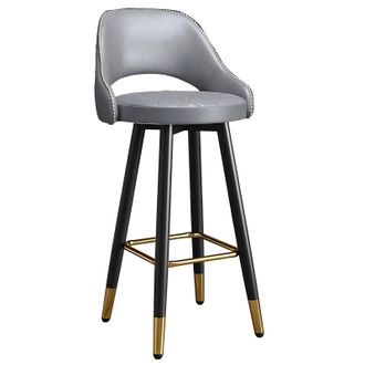 Generic Drehbarer Barhocker in Tresenh&ouml;he, K&uuml;cheninselhocker, gepolstert mit geschwungener R&uuml;ckenlehne aus PU-Leder, Fu&szlig;st&uuml;tze aus Metall f&uuml;r Fr&uuml;hst&uuml;ck und Bi