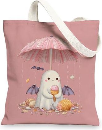 Generic Sacs à provisions en toile avec motif fantôme, sacs à provisions réutilisables avec joli motif de personnage, légers et lavables avec bandoulière pour