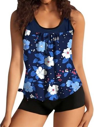 Generic Ensemble tankini imprim&eacute; conservateur pour femme - Maillot de bain fendu &agrave; motif floral avec coussinets de soutien-gorge int&eacute;gr&eacute;s et short boyshort, m