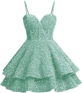 Generic Robe de soirée à paillettes scintillantes pour adolescentes, bretelles spaghetti, corset scintillant à étages, robe de bal de fin dannée, de cocktail,