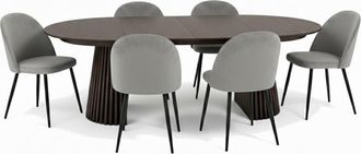 ebuy24 Tokyo Essgruppe mit Esstisch 120x120-160-200 cm und 6 gepolsterten St&uuml;hlen in Farbe Ger&auml;uchert/grauem, skandinavisches Design Esszimmer-Set mit auszie