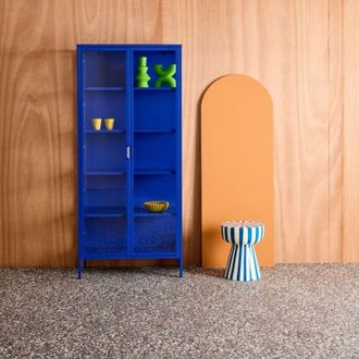 Sweeek Buffet. vaisselier acier et verre tremp&eacute; 2 portes 180cm bleu - Arkansas