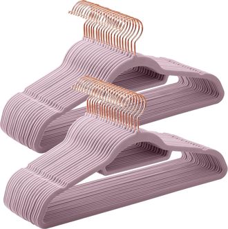 Songmics Kleiderb&uuml;gel Samt, 50er Set, B&uuml;gel, rutschfest, kleine Stange f&uuml;r Krawatten, 360&deg; drehbarer Haken, 0,6 cm dick, platzsparend, 43,5 cm lang, f&uuml;r M&auml;ntel