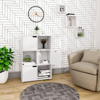 Woltu B&uuml;cherregal B&uuml;cherschrank Standregal Aufbewahrungregal Raumteiler B&uuml;roregal Aktenschrank, mit 3 T&uuml;ren, 6 F&auml;cher, 29 x 91 x 59,6 cm, Wei&szlig; - Woltu