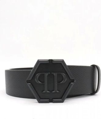 Philipp Plein Homme, Accessoires, Noir, Taille: 95 CM Leather Belt Hexagon