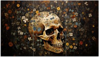 Wallario Herdabdeckplatte/Spritzschutz aus Glas, 3-teilig, 90x52cm mit 13mm hohen Füßen, für Ceran- und Induktionsherde, Vergänglichkeit im Blütenmeer