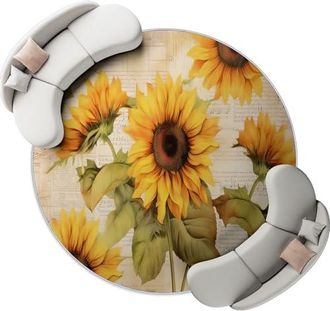 Generic Brun Tapis Rond Lavable, Motif Campagne Rustique Fleurs Tournesols pour Enfants Salon Chambre &agrave; Coucher Salle &agrave; Manger ou Salle de Jeux Tapis Doux et 