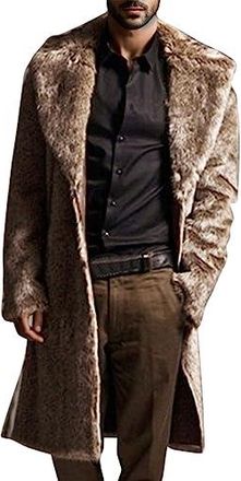 Generic Manteau en fausse fourrure épaisse et solide pour homme, marron, 3XL