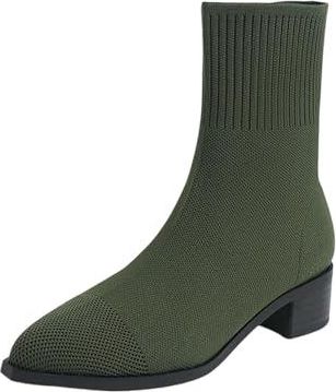 Generic Bottines courtes en tricot extensible pour femme - &Eacute;l&eacute;gantes - Couleur unie - Bout pointu - Respirantes - Talon &eacute;pais - Confortables - &Agrave; enfiler - Sty