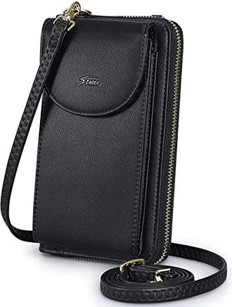 S-Zone Femme Sac &agrave; Bandouli&egrave;re pour T&eacute;l&eacute;phone Portable en Cuir PU Blocage RFID avec Fentes pour T&eacute;l&eacute;phone Portable de Moins de 6,5