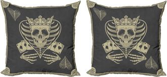 Abakuhaus Schädel Kissenbezug Set (2Stück), Vector Schädel Poker-Karten, doppelseitiges Digitaldruckdekor mit Reißverschluss, 50 cm, Dunkelgrau Tan Beige