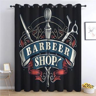 Generic Rideau &agrave; OEillets, 234x230 cm, Barber De Conception R&eacute;tro D&eacute;coratif Opaque Imprim&eacute;, Rideau Occultant Isolant Thermique pour Salon et Chambre Noir