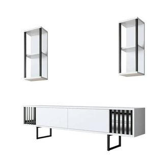 Dmora TV-Schrank Ananke 180x30x48 cm Wei&szlig;, 5 modulare Regale