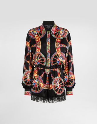 Dolce & Gabbana Jumpsuit Aus Satin Mit Carretto-print - Frau Kleider Multicolor 44