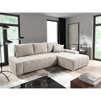 Fun Möbel Ecksofa Sofa mit Schlaffunktion vogar Stoff Poso Creme Ottomane Rechts