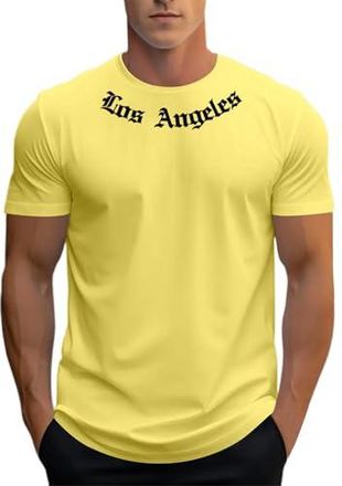 Generic T-shirt pour homme - T-shirt &agrave; manches courtes et imprim&eacute; alphabet - Col rond - Tissu tricot&eacute; en polyester avec l&eacute;ger &eacute;tirement - Coupe normale - Styl