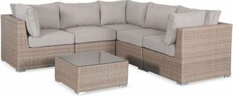 Sweeek Hochwertige Gartenm&ouml;bel: Polyrattan XXL -5 Sitzpl&auml;tze Holzfarben / Beige