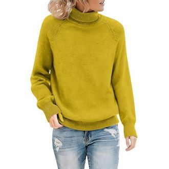 Generic Pull pour femme en tricot ample &agrave; manches longues tendance de couleur unie - Pull confortable &agrave; col roul&eacute; - Pull chaud d&eacute;contract&eacute; pour femme pour lau