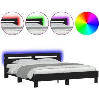 vidaXL Bettgestell mit Kopfteil und LED-Beleuchtung Schwarz 180x200 cm Vidaxl