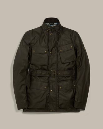 Belstaff Veste Ic&ocirc;ne Trialmaster Pour Homme Waxed Cotton Vert Olive D&eacute;lav&eacute; 44