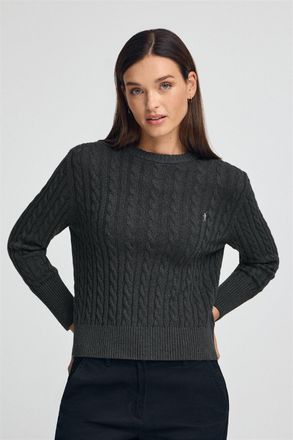 Polo Club Pullover dunkelgrau meliert mit Rundhalskragen aus Wollgemisch mit gesticktem Rigby Go-Logo