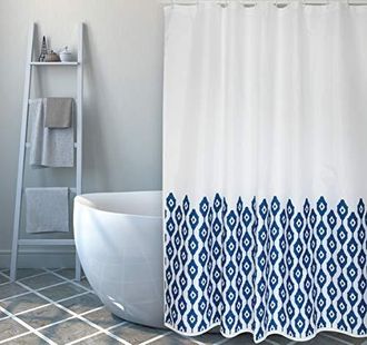 MSV Cotexsa by Premium Anti-Schimmel Textil Duschvorhang - Anti-Bakteriell, waschbar, 100% wasserdicht, mit 12 Duschvorhangringen - Polyester, Ikat Blau W