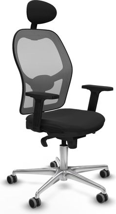 Piqueras y Crespo Schwarzer B&uuml;rostuhl mit 2D-Armen, h&ouml;henverstellbarer Lendenwirbelst&uuml;tze und festem Kopfteil, ausgestattet mit 5 Positionen und injiziertem Schaumstoff