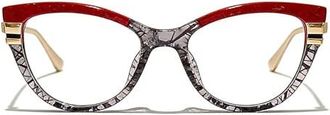 Generic Lunettes &agrave; motif oeil de chat - Monture rouge/noire et multicolore avec d&eacute;tails dor&eacute;s, lunettes &eacute;l&eacute;gantes d&eacute;coratives au quotidien pour femme, Rouge/n