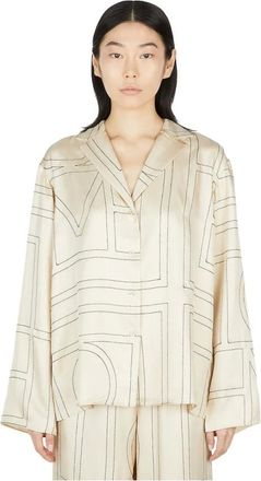 Toteme Femme, Blouses et Chemises, Beige, Taille: 32 FR Chemise de Pyjama en Soie Monogramme