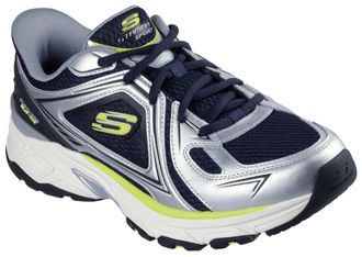 Skechers Slip-On Sneaker SKECHERS STAMINA SPORT, Herren, Gr. 42, silber (navy, silberfarben), Leder, Mesh, Schuhe, Trainingsschuh, Retro Sneaker mit Slip-ins
