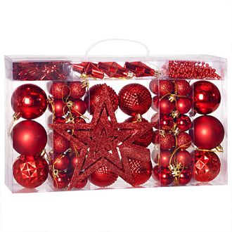Deuba Weihnachstkugeln 66tlg &Oslash; 3-6cm Kunststoff matt gl&auml;nzend Christbaumkugeln Christbaumschmuck Anh&auml;nger Weihnachtsbaumkugeln Weihnachtsdeko Rot