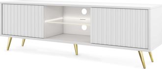 Selsey TV Schrank Board Sideboard Fernsehtisch Fernsehschrank Mit Lamellen 135 cm Goldene Beine Wei&szlig; Bello