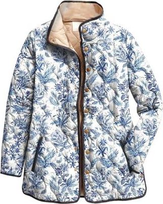 Generic Vestes dhiver pour femme, veste matelassée élégante, surdimensionnée, décontractée, boutonnée sur le devant, motif floral, décontractée, légère, bouto