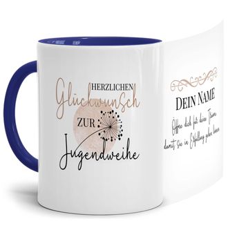Tassendruck Personalisierte Jugendweihe-Tasse mit Spruch und Name - &Ouml;ffne Dich f&uuml;r Tr&auml;ume - Namenstassen, Jugendweihe Geschenk mit Name personalisiert | 300 ml, I