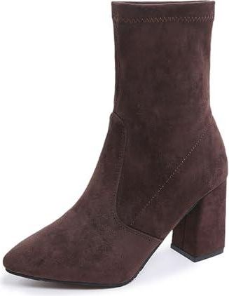 Generic Bottines Chelsea avec talon &eacute;pais et bout pointu pour femme, bottes Chelsea en faux daim, antid&eacute;rapantes, vintage, bottines courtes pour soir&eacute;e, marro