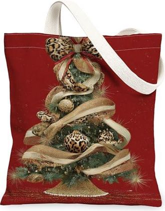 Generic Sac fourre-tout en toile pour sapin de No&euml;l, motif d&eacute;coration de vacances, sacs r&eacute;utilisables, vintage, &eacute;l&eacute;gants, l&eacute;gers et lavables en toile pour les