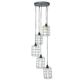 Miliboo Suspension industrielle 5 lampes &eacute;tag&eacute;es en m&eacute;tal patin&eacute; effet vieilli L30 cm loft