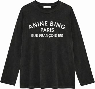 Anine Bing Femme, Sweatshirts et sweats &agrave; capuche, Noir, Taille: 40 FR Ivan Long Sleeve Paris Stencil