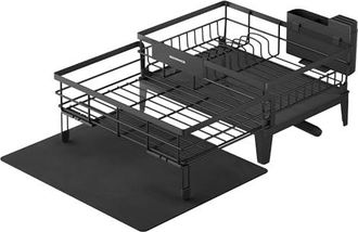 Songmics Abtropfgestell Geschirr, Geschirr-Abtropfst&auml;nder, 360&deg; drehbarer und ausziehbarer Ablauf, Abtropfschale, Besteckhalter, K&uuml;che, (31-56) x 42 x 20 cm, t