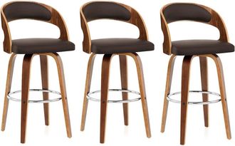Generic Drehbare Barhocker aus Massivholz, 3er-Set, Tresenh&ouml;he mit R&uuml;ckenlehne, gepolstert mit PU-Leder, 65 cm Sitzh&ouml;he, ideal f&uuml;r K&uuml;cheninseln und Essbereich