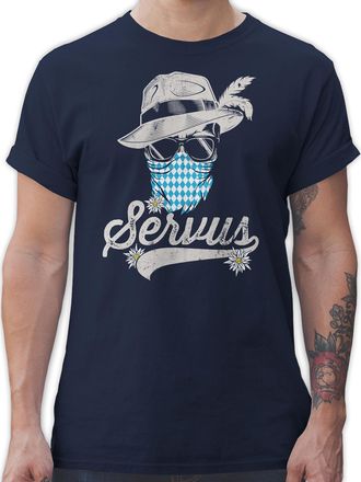 Shirtracer T-Shirt Herren - Kompatibel mit Oktoberfest - Servus Totenkopf Bayern Edelwei&szlig; Trachten Bayrisch Tirol Bavaria - XL - Navy Blau - bayrische Trachtenmo